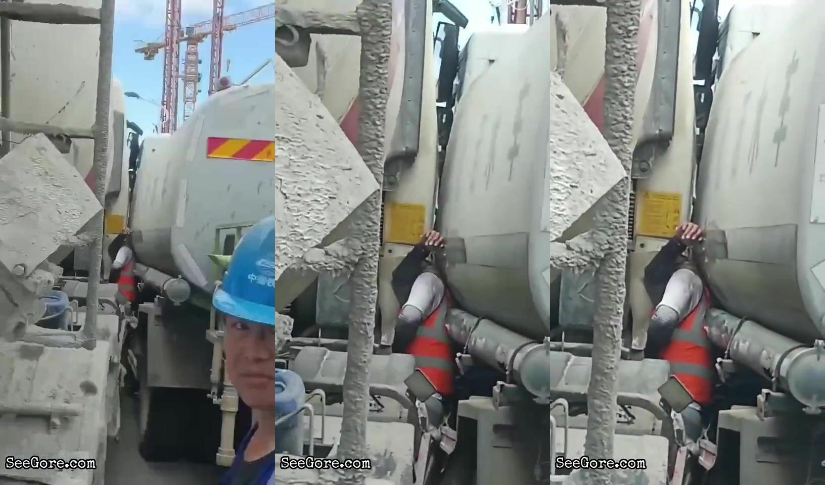 Man Trapped Between Trucks