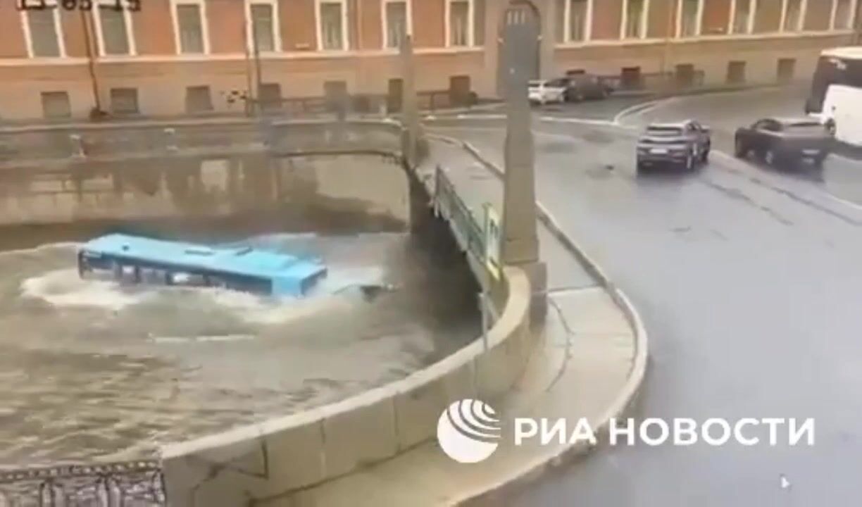Russia. A Bus Falls Off A Bridge In St. Petersburg