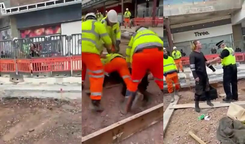 Mad Man Tries To Pick A Fight With Construction Worker
